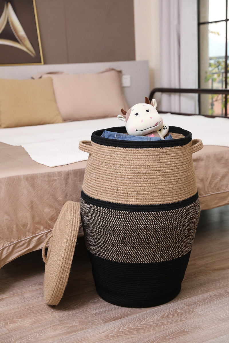 26" x 20" Extra Large Storage Basket with Lid, Cotton Rope Storage Bas ...