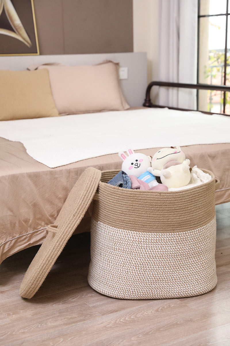 22”x14”x18” Rectangular Extra Large Storage Basket with Lid, Cotton Ro ...